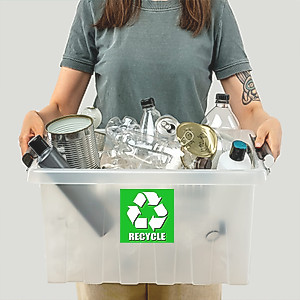 2 PC Recycling Stickers for Trash Can - 4 x 4 Vinyl Stickers - Waste Management Sticker - Trash Recycle Stickers - Green Recycling Bin Labels