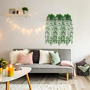 RECUTMS 2 Potted Fake Hanging Plants, Artificial Plants Hanging Tasteless Eucalyptus Leaf Shaped Natural Drooping Hanging Plants Artificial Decor Wall Home Garden (Green)