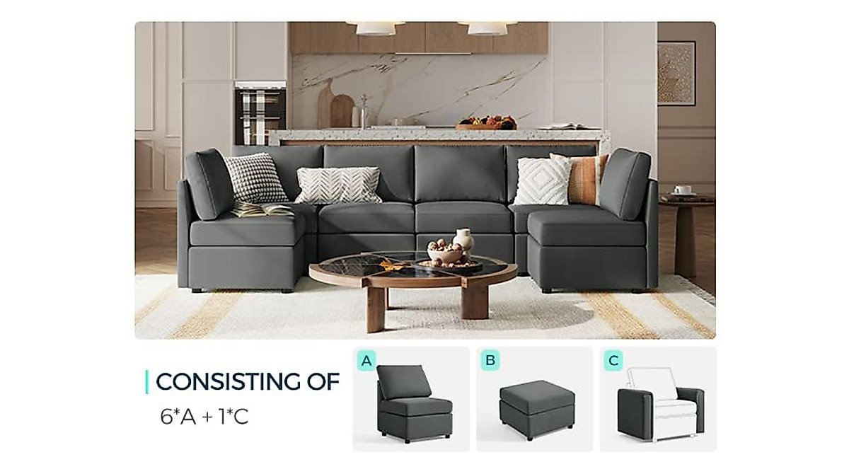 LINSY HOME U Shaped Modular Sofa with Storage - Comfort & Flexibility