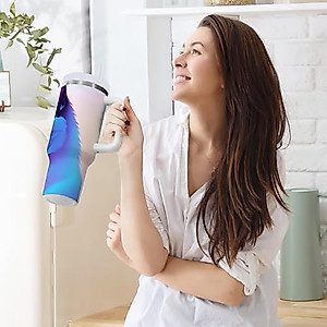 Nexawaveo Blue Hued Cat Tumbler With Handle And Straw 30-40oz Insulated Tumbler Cups With Lid Stainless Steel for Cold Water and Drinks for School Work Sports Car Travel and Weekends