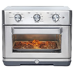 GE Mechanical Air Fryer Toaster Oven + Accessory Set | Convection Toaster with 7 Cook Modes | Large Capacity Oven - Fits 12" Pizza | Countertop Kitchen Essentials | Stainless Steel