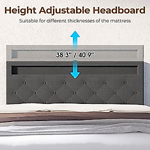 Rolanstar Bed Frame Queen Size with LED Lights and USB Ports, Upholstered Bed with Adjustable Headboard and 4 Drawers, No Box Spring Needed, Easy Assembly, Dark Grey