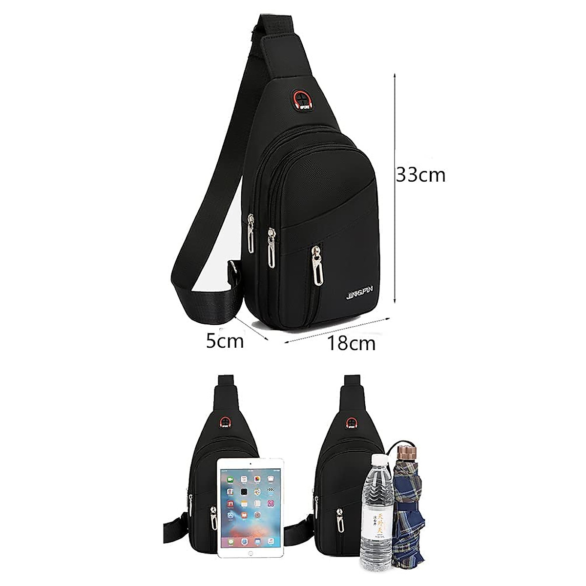 YERCHIC Small Sling Bag for Men Crossbody One Strap Casual Daypack Bag with Earphone Hole for Travel Outdoor Sports (Black)