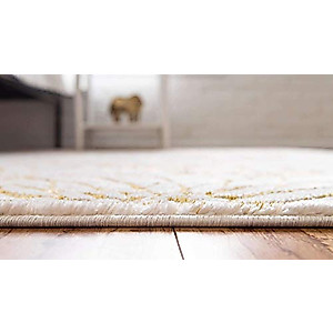 Unique Loom Glam Collection Geometric, Floral, Metallics, Modern, Chic Area Rug, 8 ft x 10 ft, White/Gold