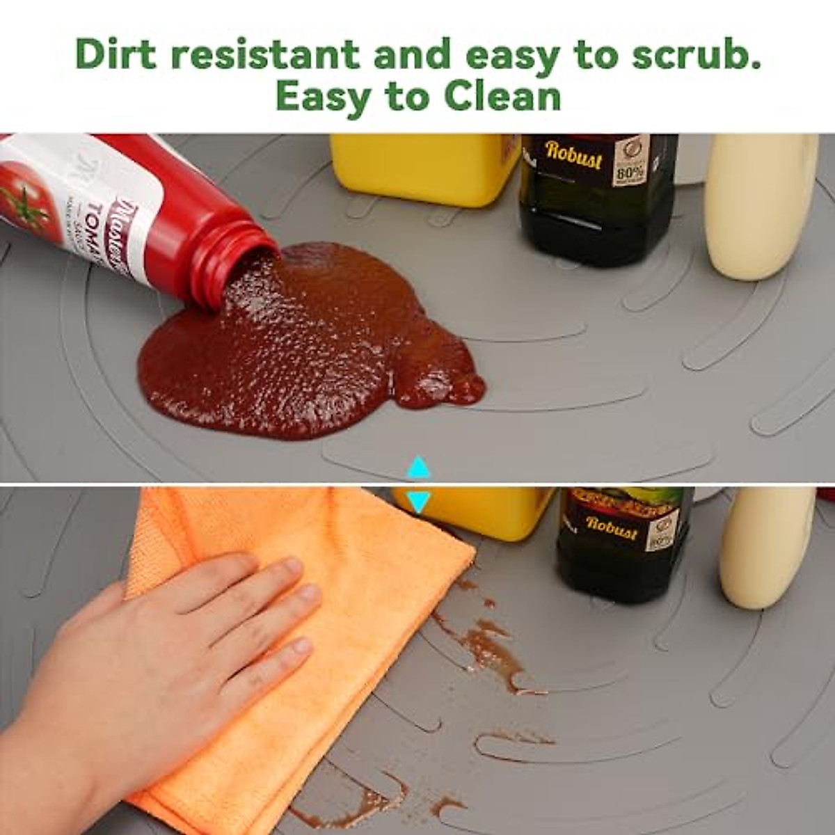 TOOVEM Waterproof Under Sink Mat, 34" x 22" Silicone Waterproof Mat for Kitchen Bathroom Cabinets, Under Vanity Sink Mat, Silicone Mats,Tray and Protector for Drips, Leaks, Spills,(Grey)