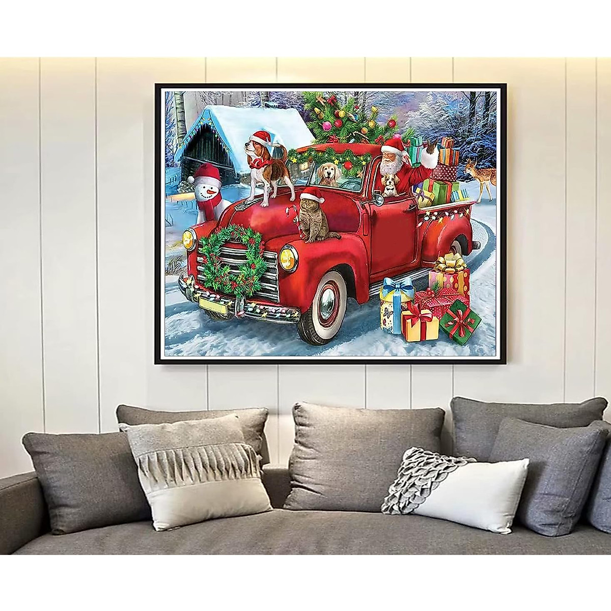 Yonmlenm Christmas Red Truck Diamond Painting Kits-DIY Santa Claus Express Full Circle Diamond Dot Diamond Art Kits, Suitable for Gift Home Wall Decoration (12X16Inch)