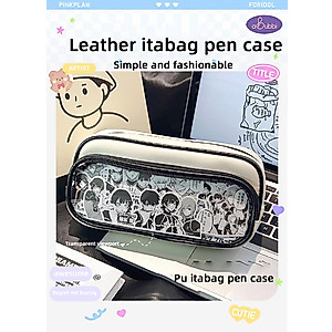 Abubbi ITA Pencil Pouch Large Capacity Pen Case with Transparent Window Black and White (Black and White)