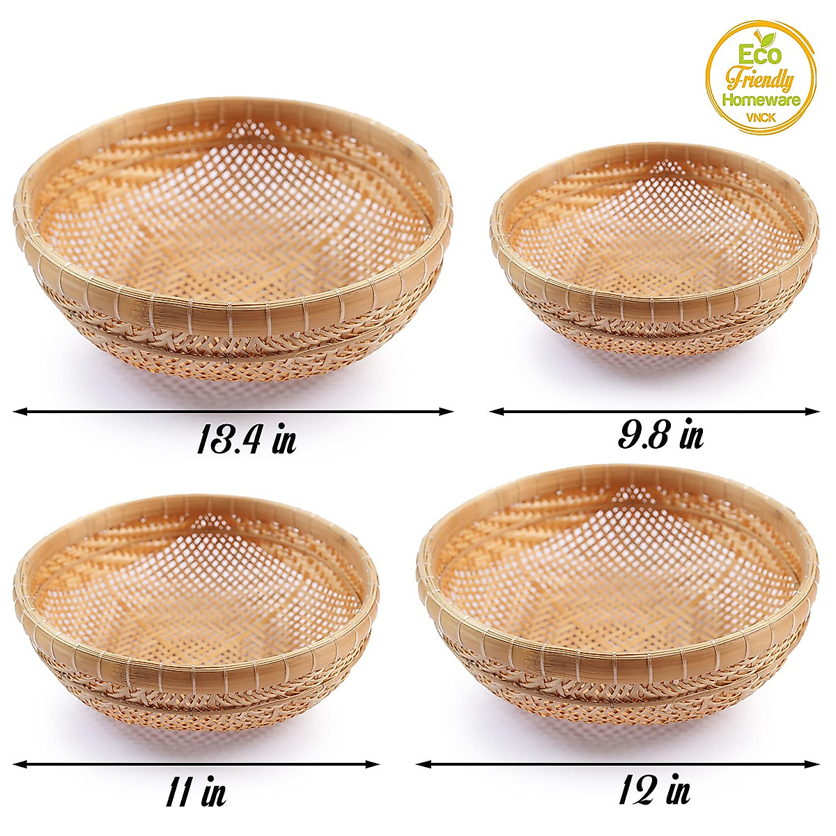 ECO FRIENDLY HOMEWARE VNCK Fruit Holder For Kitchen Countertop, Fruit Bowls For Table Centerpiece, Decorative Bowl, Fruit Bowl For Kitchen Counter (9.8", 11", 11.8", 13.4" diameter, 4 Pcs, Hole)