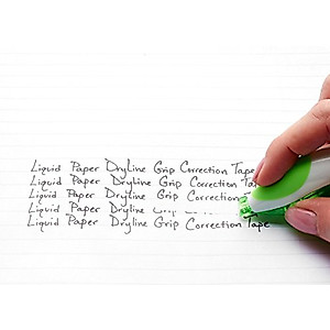 Paper Mate 660415 Liquid Paper DryLine Grip Correction Tape Dispenser, Pack of 4; Transparent Green Body; 1/5 inches Wide x 27.8 feet Long White Tape; Applies Dry, Rewrite Instantly; Swivel Tip