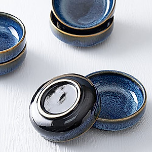 HOKELER 3.5 inch Small Ceramic Dipping Bowls Pinch Bowl Side Dishes for Soy Sauce Dessert Tomato, Set of 6, Black & Blue