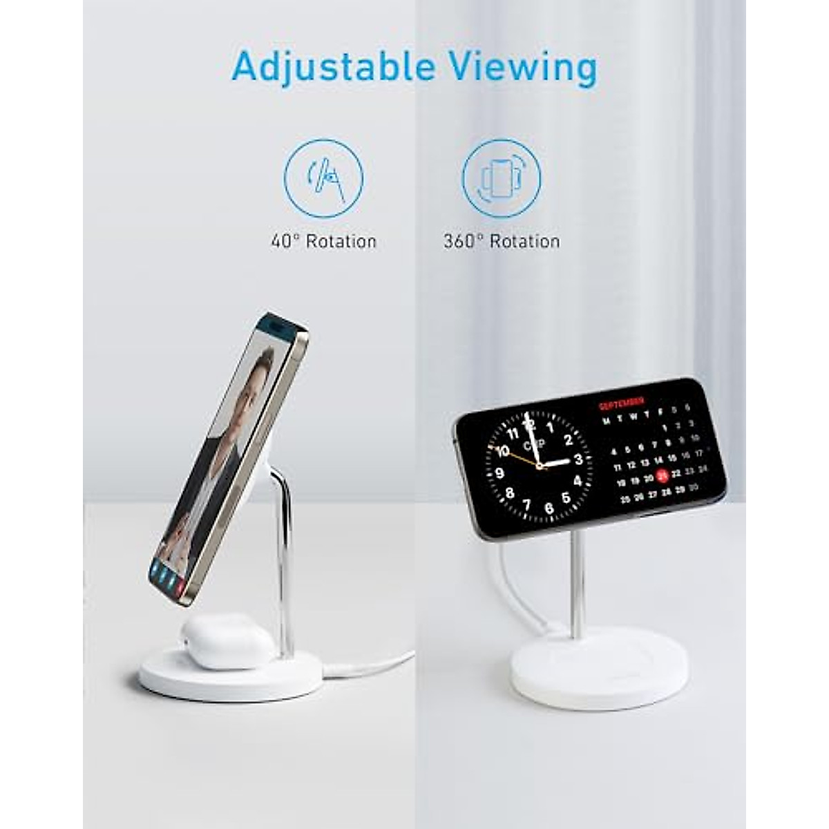 Anker Wireless, PowerWave 2-in-1 Magnetic Charging Stand Lite with USB-C Cable for iPhone 14/14 Pro/14 Plus/14 Pro Max/13/13 Pro /13 Pro Max, AirPods 2/Pro (No AC Adapter)