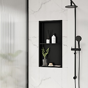 Neodrain No Tile Shower Niche, Stainless Steel Wall Niche 13.1"X25.1"(Inner Size 12"X24"), Two-Tier Bathroom Shelf, NO Tile Needed Recessed Niche Shower for Bathroom Storage, Matte Black