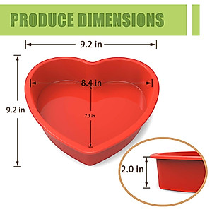 SILIVO Silicone Heart Shaped Cake Pans, 8 Inch, Red, Nonstick, Food Grade Silicone, Easy Clean, Freezer, Microwave and Oven Safe