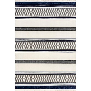 nuLOOM Ivey Modern Striped Indoor/Outdoor Fringe Area Rug, 8' x 10', Blue