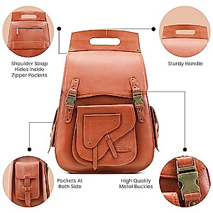 Handmade World Full Grain 18 Inch Leather Laptop Large Backpack Casual Bookbag Daypack Camping Travel Rucksack Knapsack (Tan Brown)