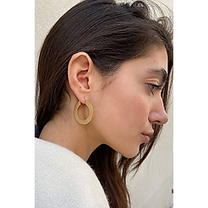 Minimal Bohemian 18K Gold Plated Large Round Hoop Earrings for Women Boho Jewelry Bold Thick Wire (Duo Pack)