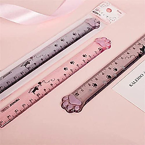 AKOAK 2 Pieces (15 cm) Cute Cat's Paw Straighter Ruler, Plastic Clear Student Ruler, for DIY Drawing/Line Drawing/Measuring/School/Home/Office Supplies, Children's Gifts