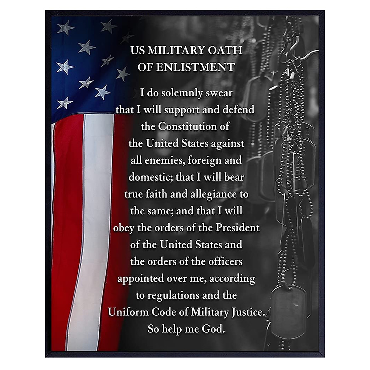 American Flag Wall Art - Military Oath of Enlistment - Patriotic Home Decor - Gift for Soldiers, Veterans Day, Vets, USAF, Army, Navy, Air Force, Marines, Coast Guard, Men, Women - Poster Print