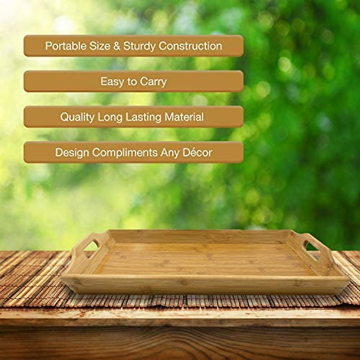 Palm Naki Bamboo Serving Tray - Bamboo Decorative Tray with Handles, Bamboo Charcuterie Tray, Bamboo Wood, 19.5” x 11.8” x 1.5”