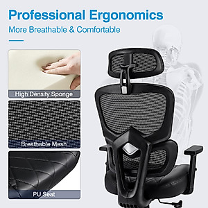 VECELO Swivel Ergonomic High Back Mesh Office Chair with Adjustable Headrest Armrest, Backrest Tilt Function, Lumbar Support for Executive/Computer Desk/Task Work