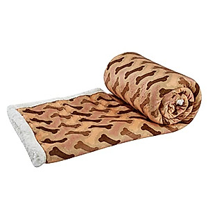 Longrich Flannel Dog Bone Print & Ultra Soft Sherpa Throw Blanket, 60" L X 50" W, Taupe
