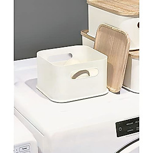 iDesign Recycled Plastic Storage Handles and Paulownia Wood Lid, Medium Bin