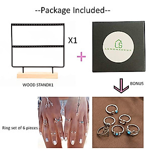 lemonadeus Earrings Organizer Jewelry Display Wood Stand (44 Holes 2 Layers) (Black)