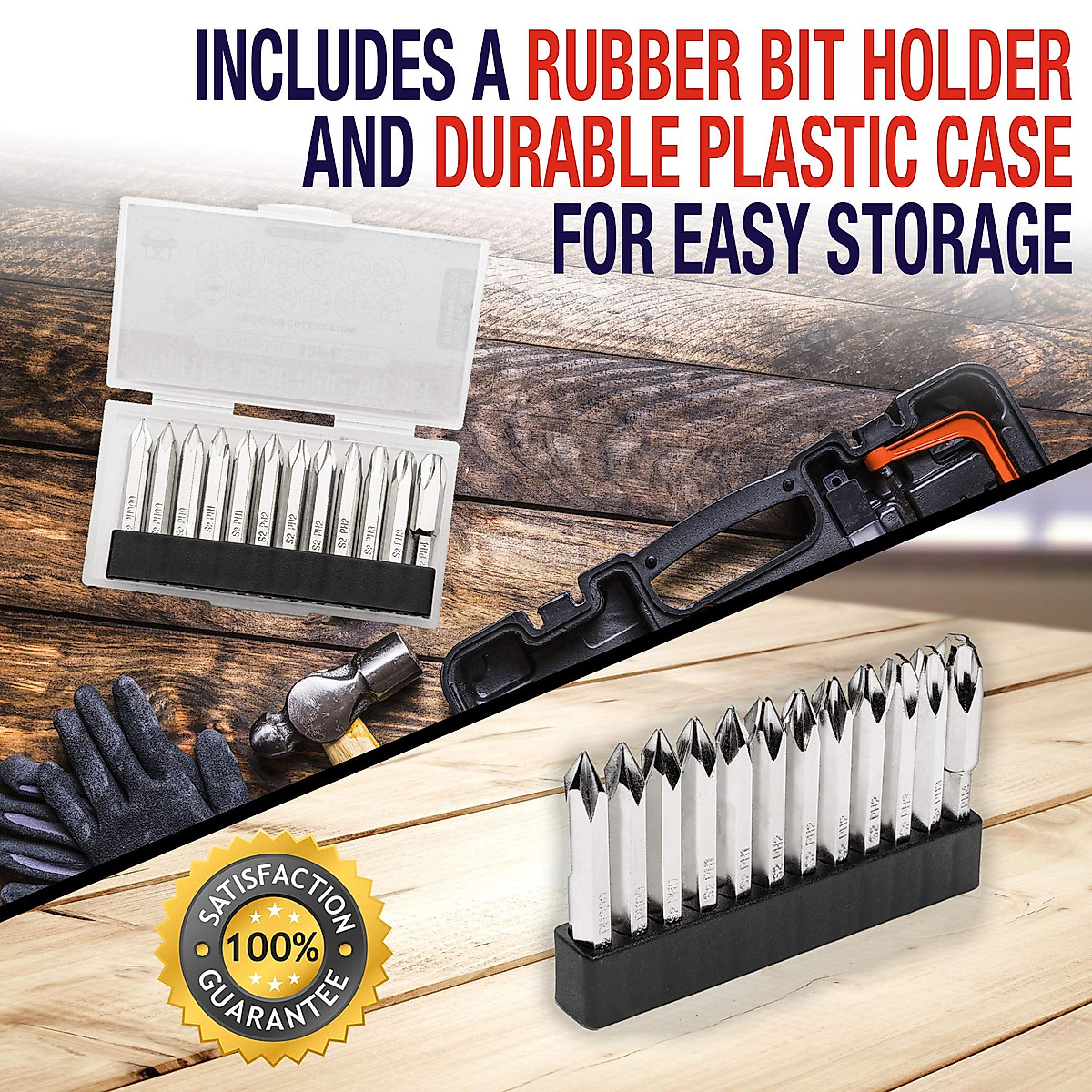 Phillips Screwdriver Drill Bit Set (Premium 12pc Complete Set) w/Storage Case and Bit Holder - 1/4in Hex Shank Magnetic Bit Set - Impact Ready - S2 Steel - Long 2in Heads for Drills. Baker and Bolt