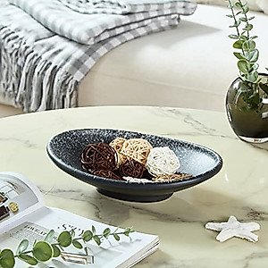 VOMANA Oval Ceramic Decorative Bowl, Key Dish for Entryway Table, Small Home Decor Accent, Ring Holder Jewelry Tray, Trinket Tray for Office Home Decor Gift (10'' Snowflake Gray without Glaze Layer)