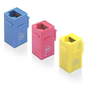VCE UL Listed 25-Pack CAT6 RJ45 Keystone Inline Coupler-Black Bundle with 15-Pack Blue+Red+Yellow CAT6 Keystone Coupler