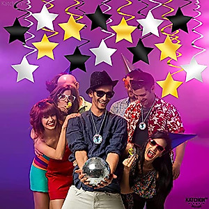 Black Gold and Silver Star Hanging Swirls - Pack of 30, No DIY | Black and Gold Party Decorations for Bosses Day Decorations | Graduation Party Decorations | Oscar, Hollywood Theme Party Decorations