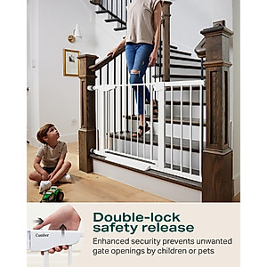 Cumbor 29.7"-40.6" Baby Gate for Stairs, Dog Gate for Doorways, Pressure Mounted Self Closing Pet Gates for Dogs Indoor, Durable Safety Child Gate with Easy Walk Thru Door, Mom's Choice Awards Winner