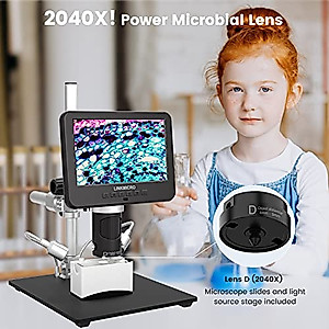 3 Lens 7 inch HDMI Digital Microscope 2000X for Soldering with 13'' Arm Boom Stand LINKMICRO LM246MS UHD 2160P Error Coin Microscope Full View of Coins, Microscope Kit for Adults, PCB Repair DIY