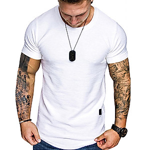 Fashion Mens T Shirt Muscle Gym Workout Athletic Shirt Cotton Tee Shirt Top White X-Large