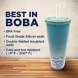 Bumbler 24oz Large Reusable Portable Eco-Friendly Tumbler | Drinking Cup with Wide Soft Tip Straw, Aesthetic Leak-Proof Lid – for Boba Tea, Smoothies, Iced Coffee, Hot or Cold Drinks – Fresh Mint