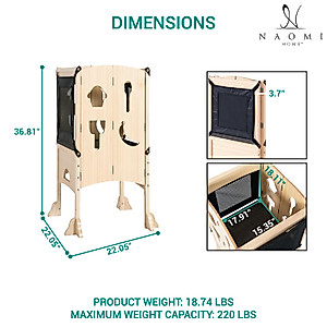 Kids On The Rise Kitchen Step Stool with Handles and Anti-Slip Mat, Kids Helper, Wooden Standing Tower for Kitchen Countertops and Sinks - Espresso