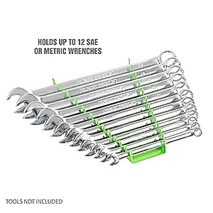 OEMTOOLS 22177 Pro Magnetic Wrench Organizer, 12 Wrench Storage Rail, SAE and Metric Tool Drawer Organizers For Tool Boxes And Metal Surfaces, Green