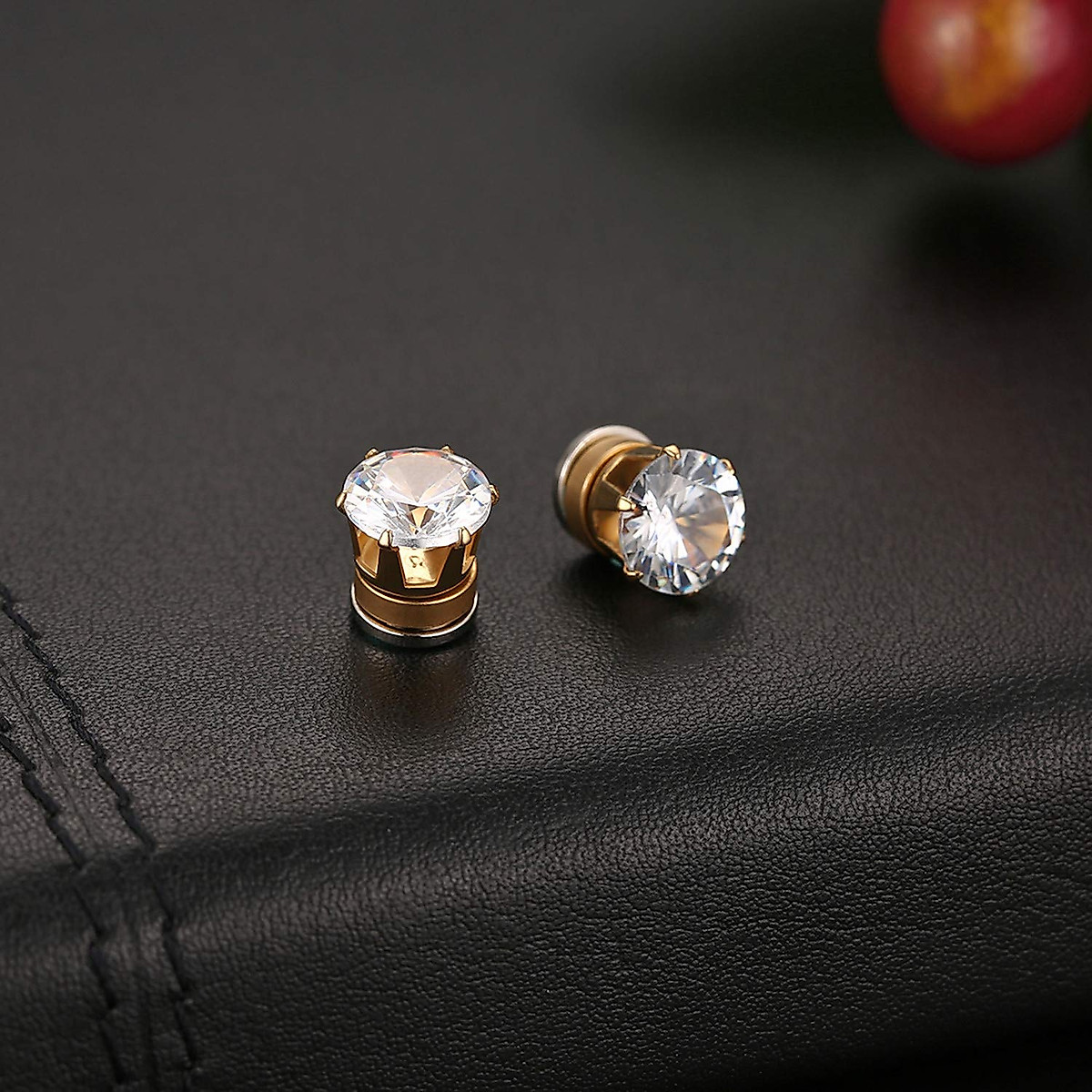 Rofusn Men's Women 6PCS CZ Inlay Round Non-Pierced Magnetic Clip On Earrings 6-8mm Fake Gauges Ear Studs Earrings Jewelry