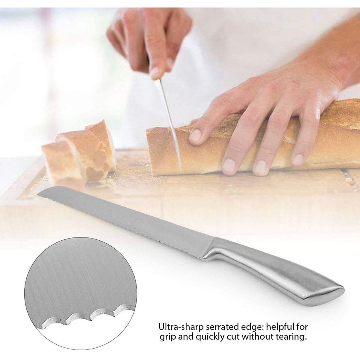 TOPINCN Bread Knife Stainless Steel Serrated Baking Knife Cake Bread Kitchen Cutter Hand Tool