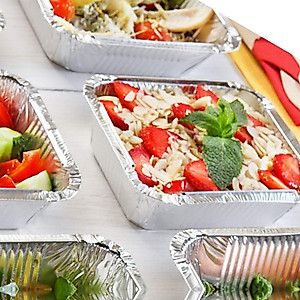 Tiger Chef Oblong Aluminum Tin Foil 1 Pound Pans Dimensions: 5.56" X 4.56" X 1.63" With Clear Dome Lids Measures: 5.5" X 4.5" X 1" Disposable Freezer to Oven Safe for Takeout Storing - 10 Pack