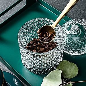 GLASSimpleware Bathroom Glass Qtip Holder Canister with Plastic Partition and Lid for Cotton Swabs Balls Rounds, Home Vanity Countertop Storage Organizer Container