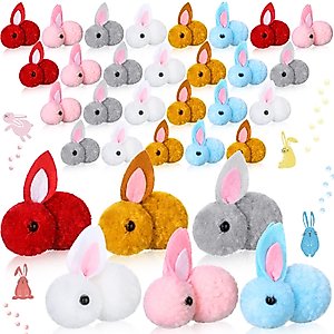 48 Pcs Easter Mini Plush Bunny Tiny Rabbit Plush Stuffed Animals Soft Little Bunny Toys Tiny Bunny Plush Doll Hanging Pendant Ornament for DIY Crafts Accessories Decorations Party Favors, 6 Colors