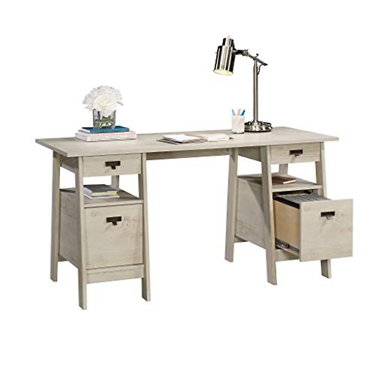 Sauder Trestle Executive Trestle Desk, Chalked Chestnut finish