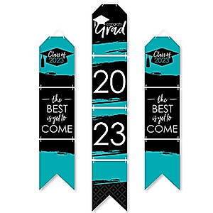 Big Dot of Happiness Teal Grad - Best is Yet to Come - Hanging Vertical Paper Door Banners - 2023 Turquoise Graduation Party Wall Decoration Kit - Indoor Door Decor