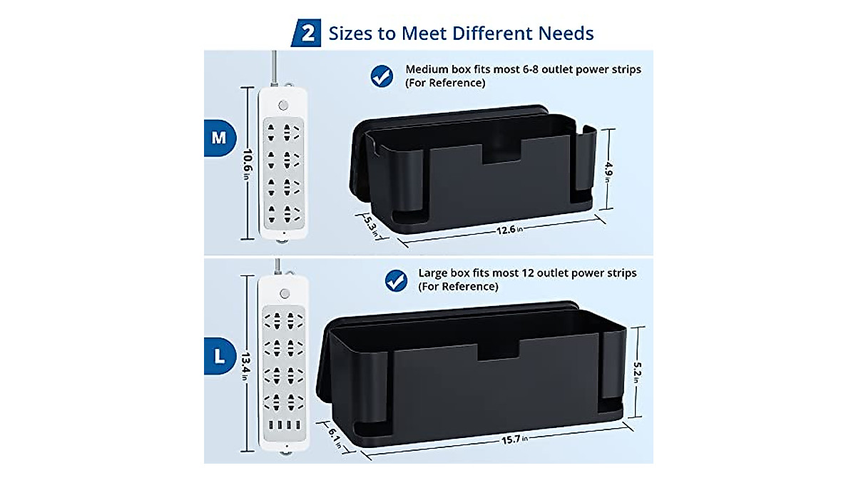 Cable Management Box 2-Pack - Organize & Conceal Power Strips Safely