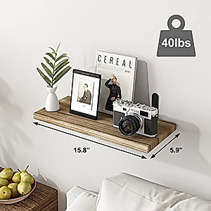 Fixwal Floating Shelves, Rustic Wood Wall Shelves Set of 6, Shelves for Wall Decor, Farmhouse Style for Bedroom, Living Room, Kitchen, Bathroom, Office and Plants (Carbonized Black)