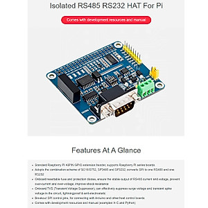 Isolated RS485 RS232 Expansion HAT Board for Raspberry Pi 4B/3B+/3B/2B/Zero/Zero 2 W/Zero 2 WH, SPI Control Onboard Protection Circuits