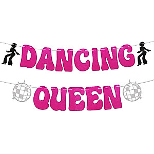 Dancing Queen Banner - Mamma Mia Bachelorette Party Decorations, You're the Dancing Queen Bunting Banner, Disco Dancing Themed Bachelorette Bridal Shower Party Decorations Hot Pink