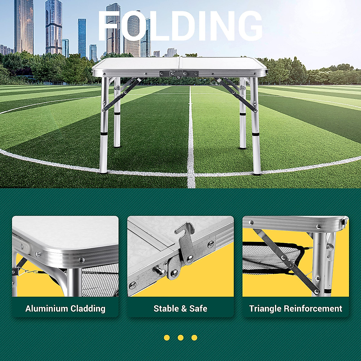 WGOS Card Table, Small Table, Folding Table, Adjustable 3-Level Heights Folding Camping Table with Mesh Holders, Lightweight Aluminum with Carry Handle, for Outdoor, Indoor, Picnic, Beach (Small)