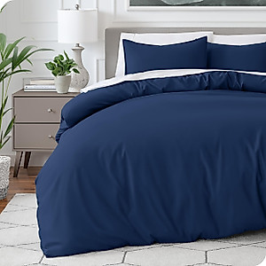 Bare Home Luxury 3 Piece Duvet Insert + Duvet Cover Set - Premium 1800 Ultra-Soft Brushed Microfiber - Easy Care (Twin/Twin XL, Dark Blue)